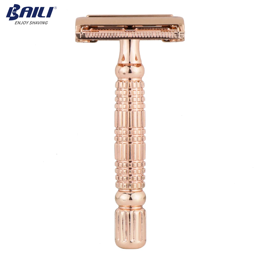 BAILI Safety Razor Rose Gold Double Edge Shaver Butterfly Twist Open ...