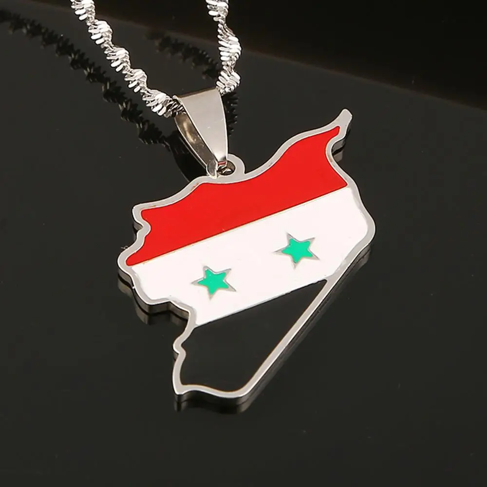 Stainless-Steel-Enamel-Syria-Map-Pendant-Necklaces-Silver-Color-Syrians ...