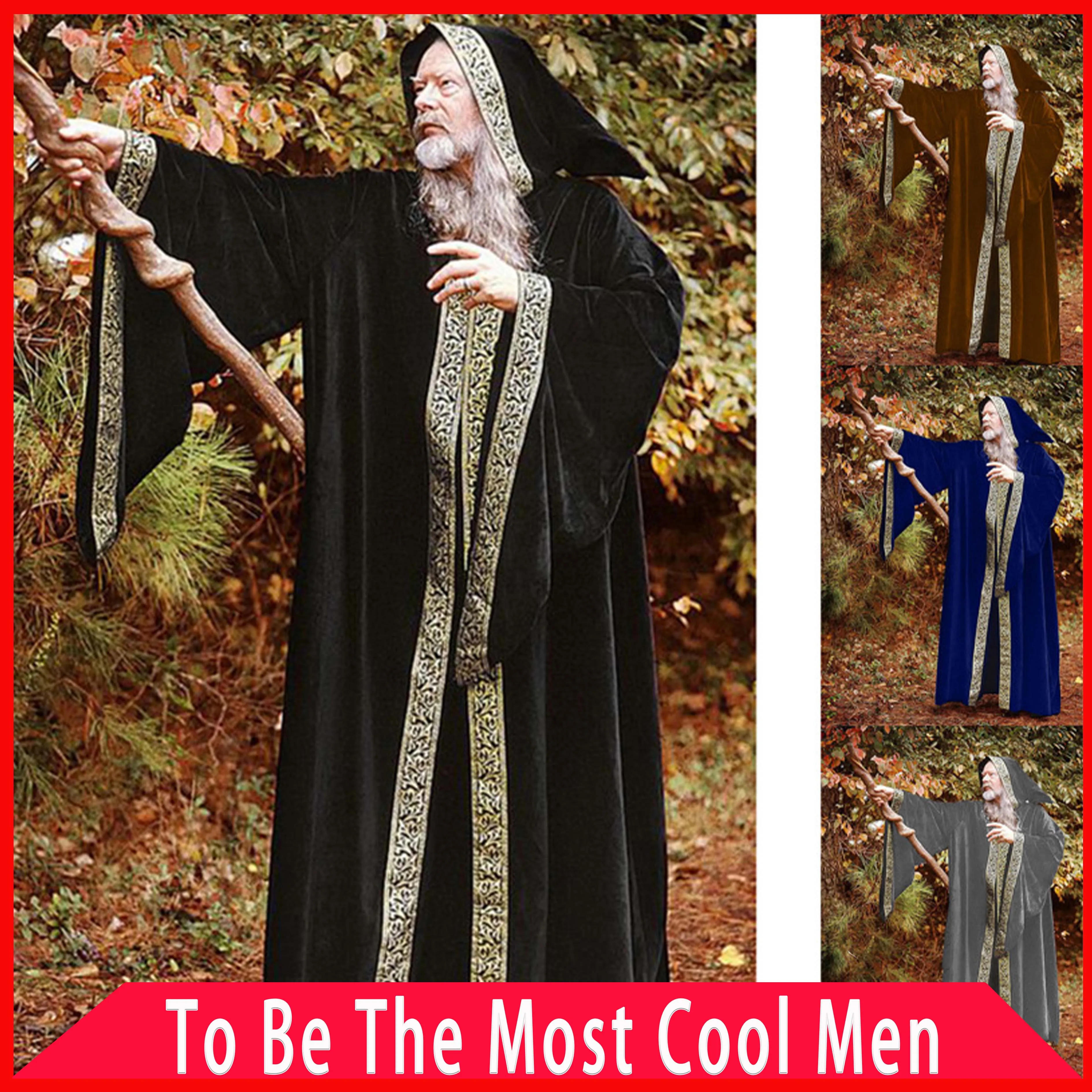 Fantasia de monge medieval para homens adultos, cosplay feiticeiro ...