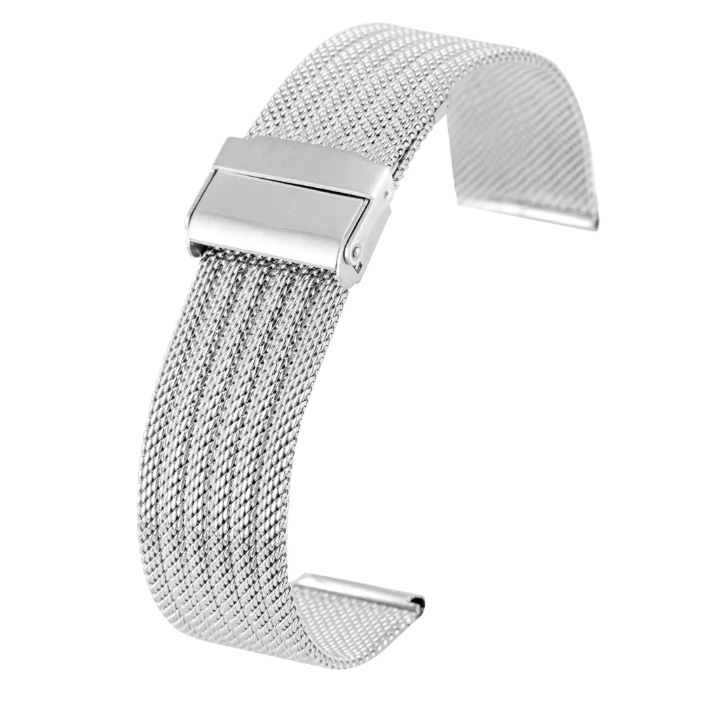 18MM 20MM 22MM 24MM Silver Stainless Steel Mesh Watch Strap with Hook ...