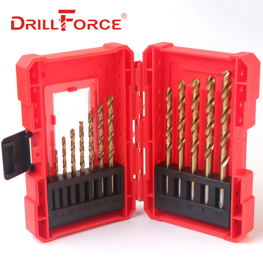 DRILLFORCE 13PCS/Set 1.5-6.5mm Titanium Drill Bits High Speed Steel HSS ...