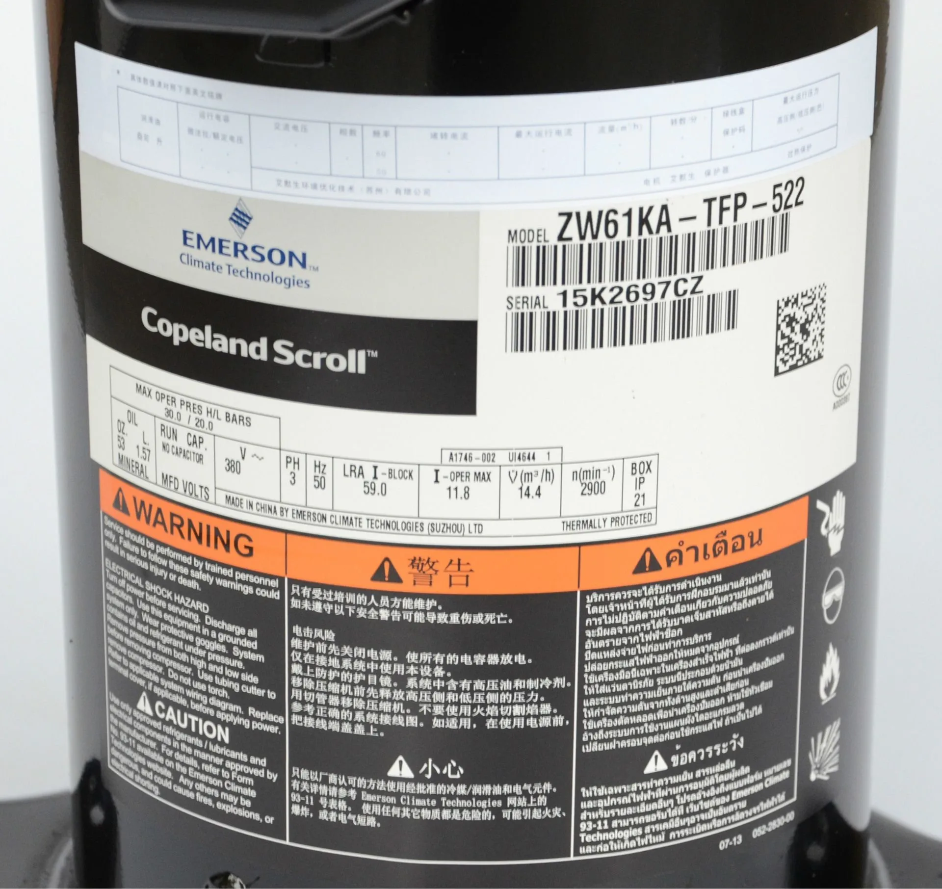 scroll-compressor-copeland-hvac-ac-compressor-ZW61KA-TFP-522-ZW61KAE ...