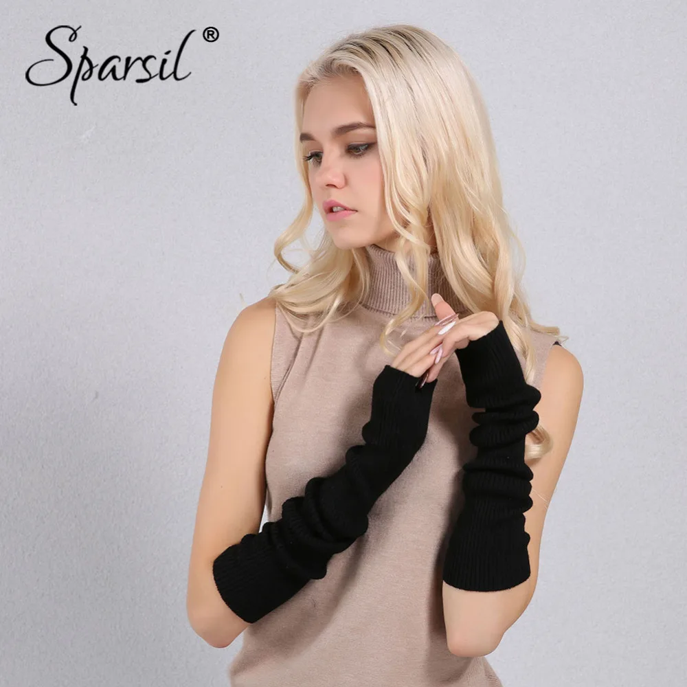 Sparsil, женские осенние кашемировые вязаные перчатки длиной до локтя ...
