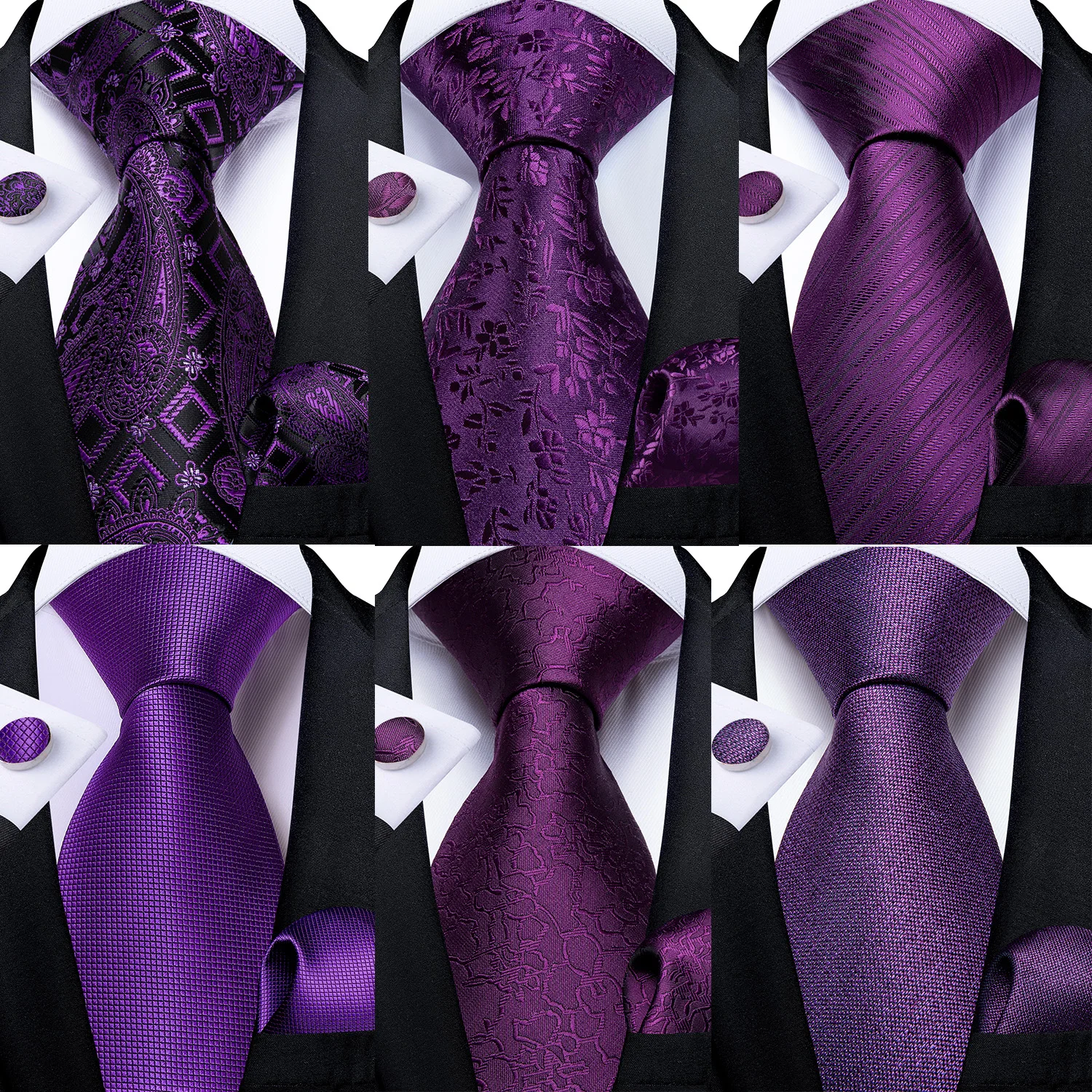 DiBanGu Ties For Men Purple Floral Paisley Necktie Business Formal 100% ...