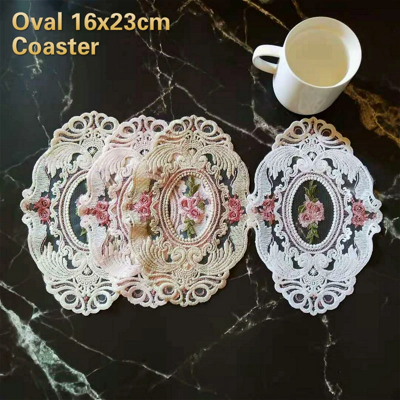 European Oval Lace Embroidered Coaster Bedroom Study Kitchen Cup Table ...