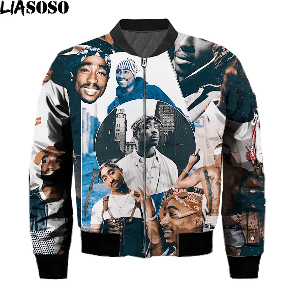 LIASOSO Tupac 2Pac 3D Printed Jacket Men Hip Hop 90's Rapper Softshell ...