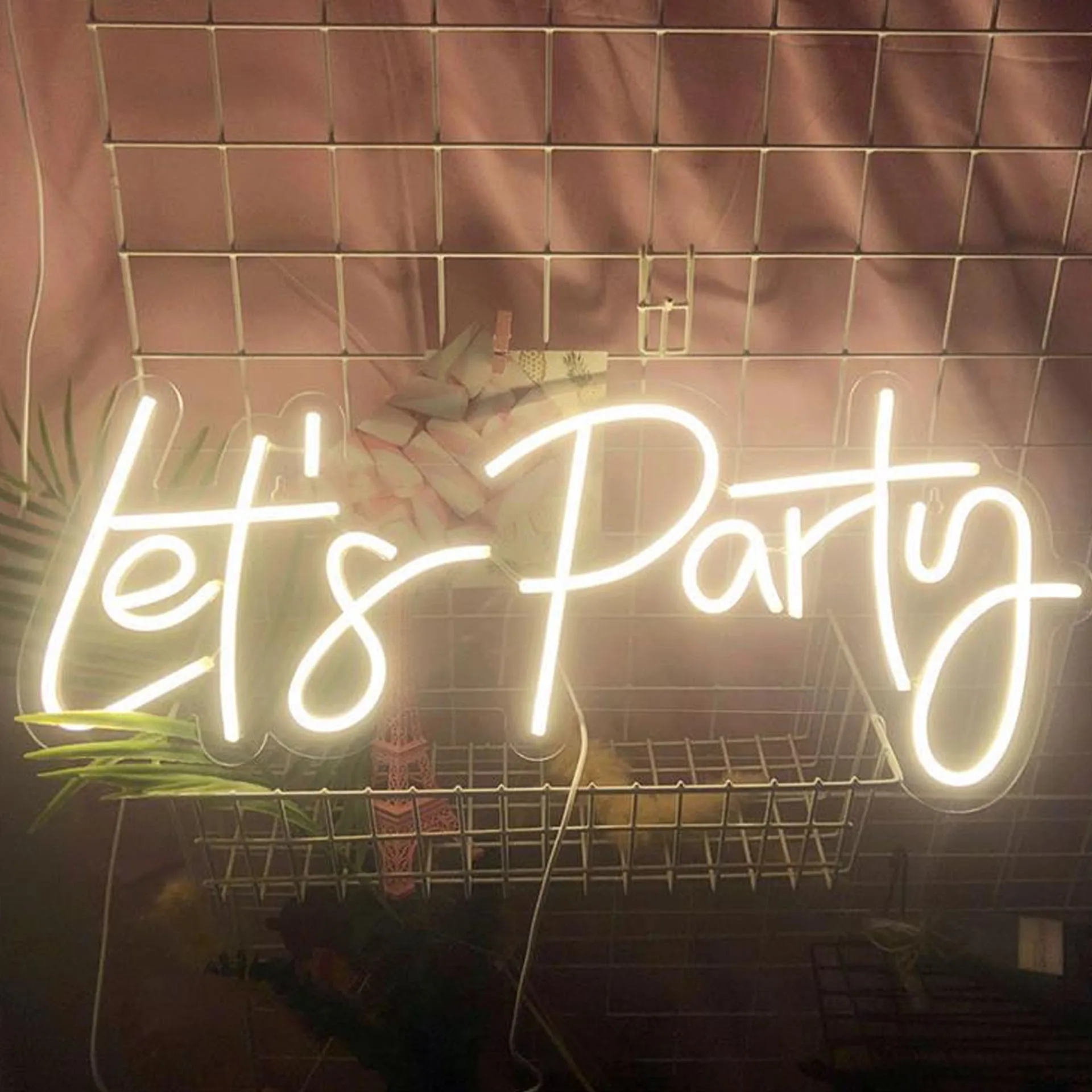 Diy 12v 5v Led Acrylic " Let's Party "neon Sign Wall Mounted Christmas ...