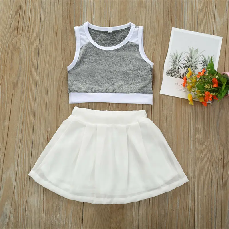 UK para niña pequeña ropa de verano Top corto chaleco camiseta falda ...