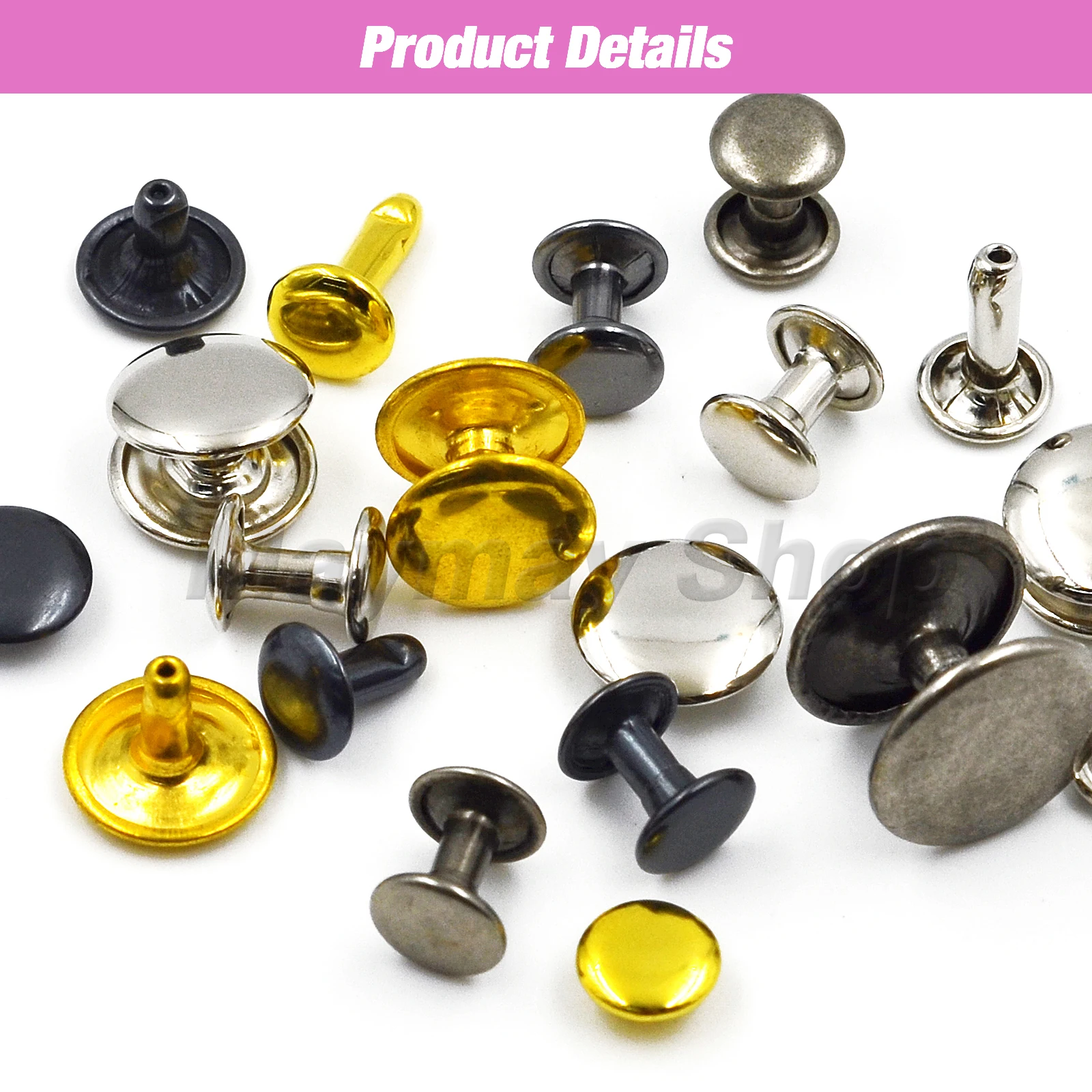 RIVET,15x10mm-Gunblack--Rivets à Double capuchon en métal, clou rond ...