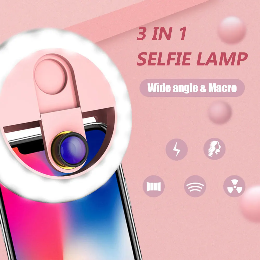 Selfie Led Ring Flash Lamp Portable Clip Ring Lights Wide Angle Macro ...