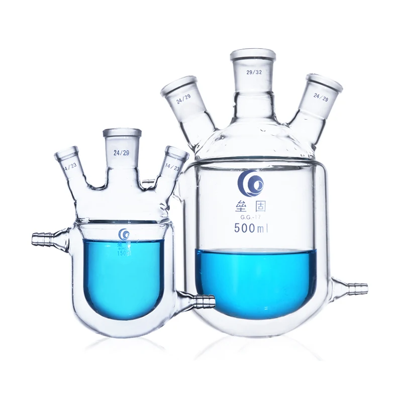 Round-Bottom-Three-Mouth-Glass-Jacketed-Reaction-Bottle-Laboratory ...