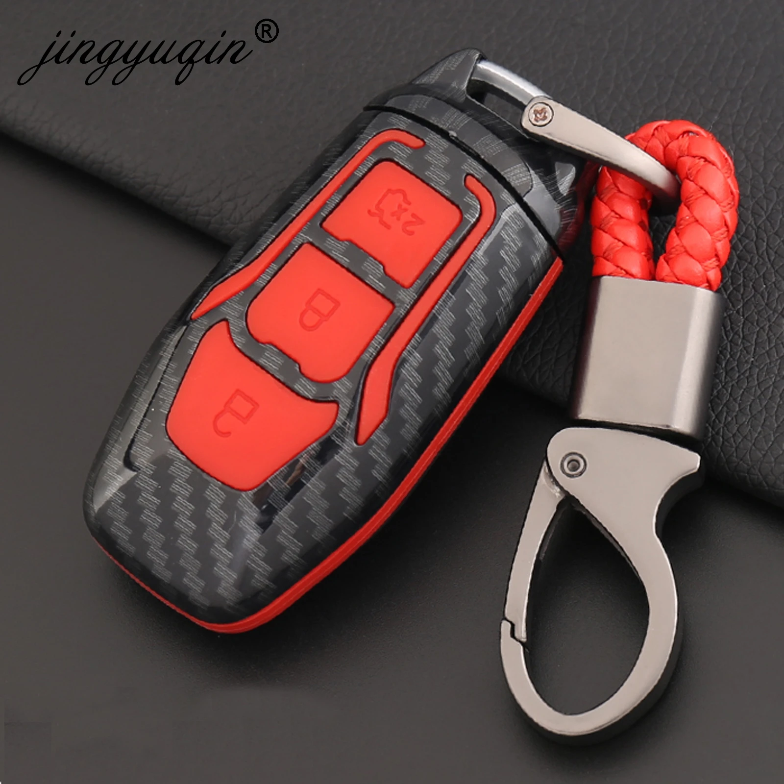 For Ford Edge Mondeo Mustang Key Shell Keychain Carbon Fiber +silicone ...