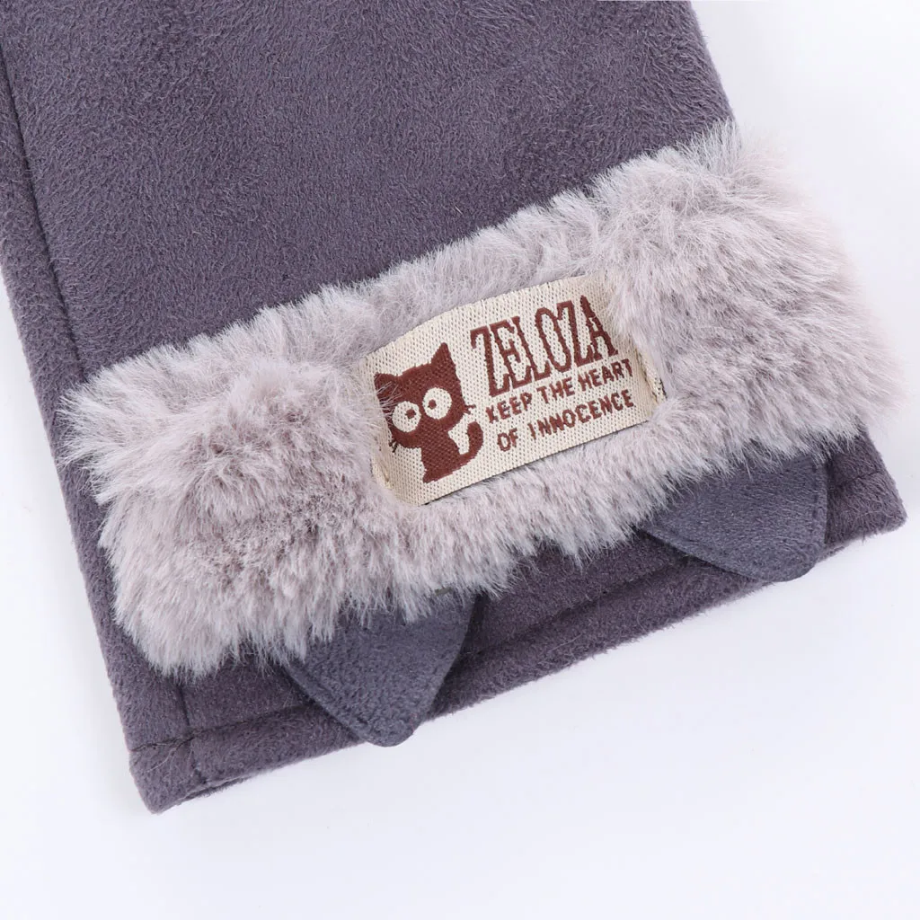 Женские Зимние флисовые теплые перчатки с милыми кошачьими ушками, плотные теплые варежки ...