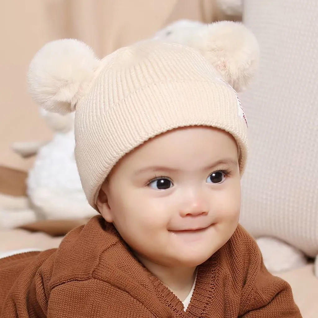 Зимняя детская шапка мягкая теплая Милая Шапка-бини МЕДВЕДЬ малыш ...