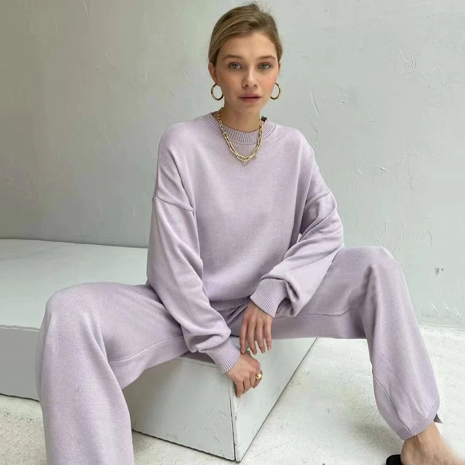 Womens Pants Knit Sweater Set | Knit Sweater Long Pants Sets | Knit Two ...
