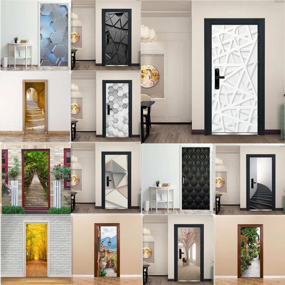 3D Door Decoration Wallpaper Modern Design Door Sticker Self adhesive ...