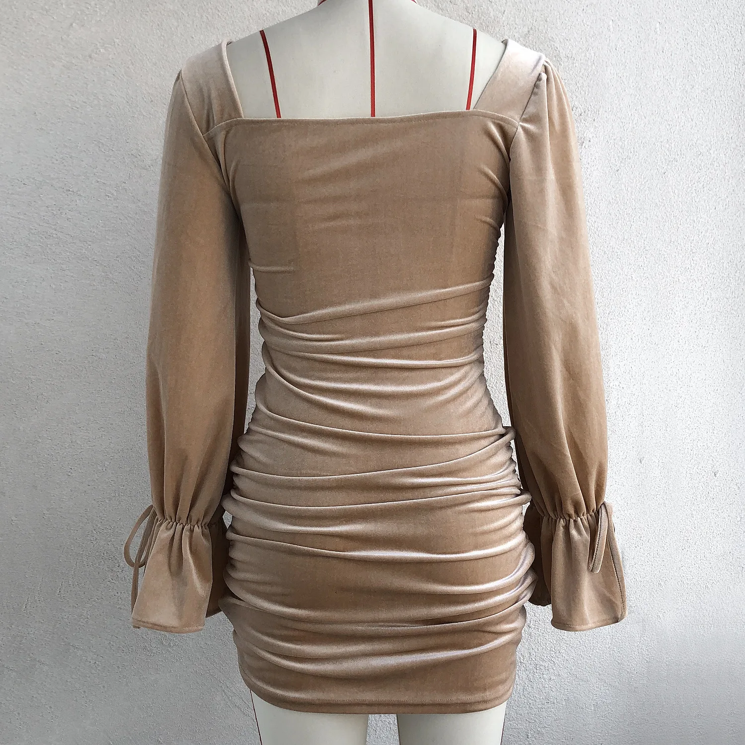 Women Sexy Elegant Velvet Flared Sleeves Bodycon Dresses