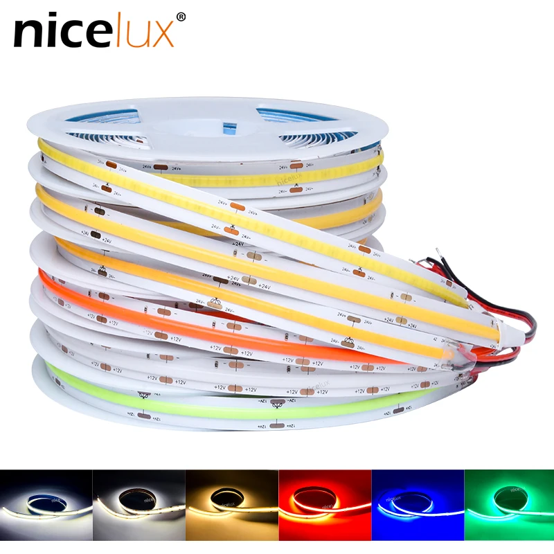 DC-12V-24V-COB-LED-Strip-Lights-10mm-384-LEDs-High-Density-Flexible ...
