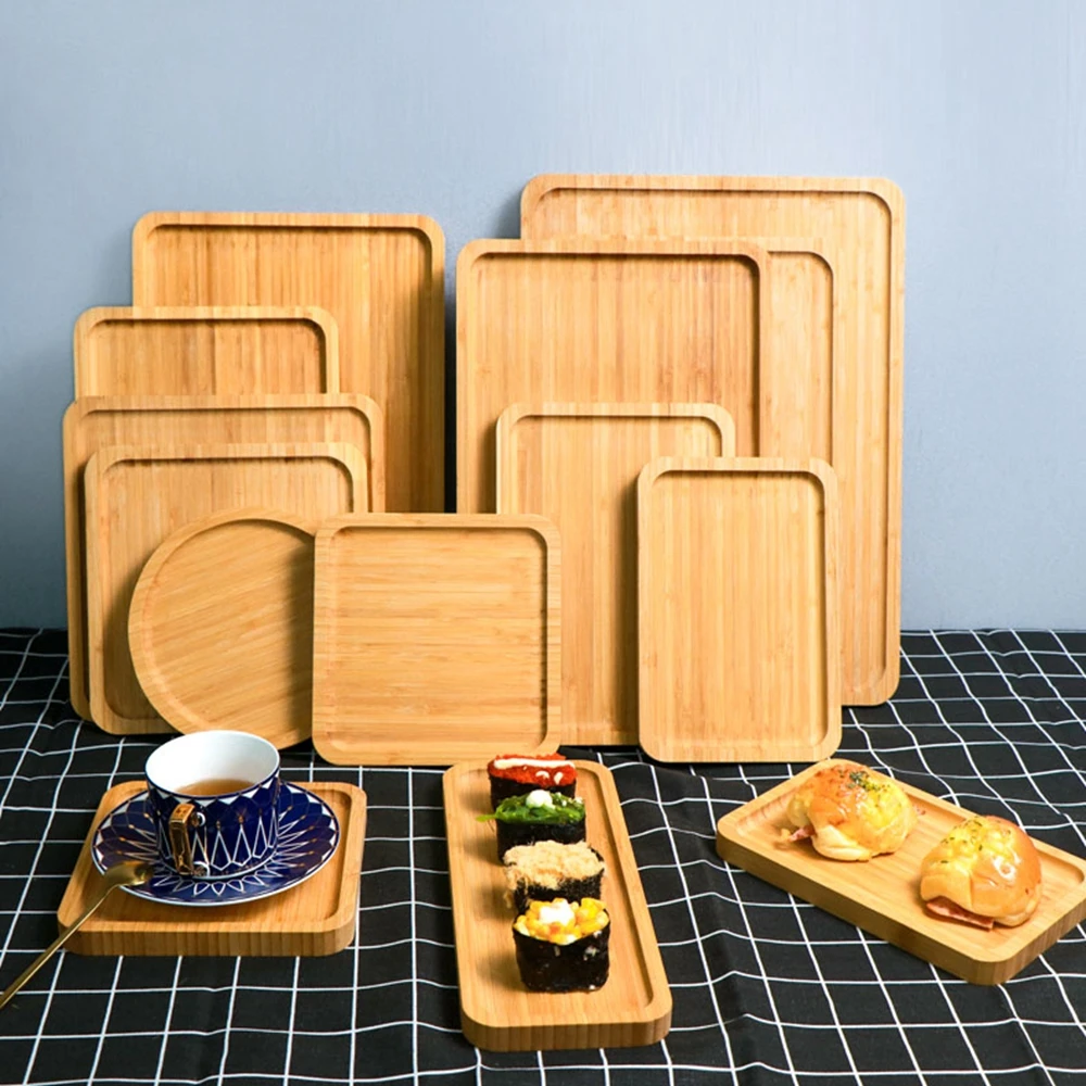 Wooden Bamboo Serving Plate Set Dish Tray Fruit Plate Storage Pallet ...