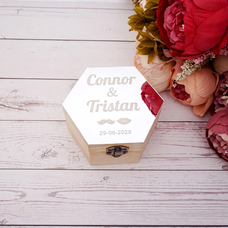 Wedding-Box-Custom-Name-Sign-Acrylic-Cover-Hexagon-Wooden-Candy-Boxes ...