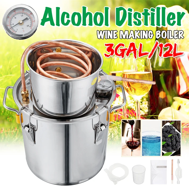 3GAL/12L Distiller Moonshine Alcohol Distiller Stainless Copper DIY ...