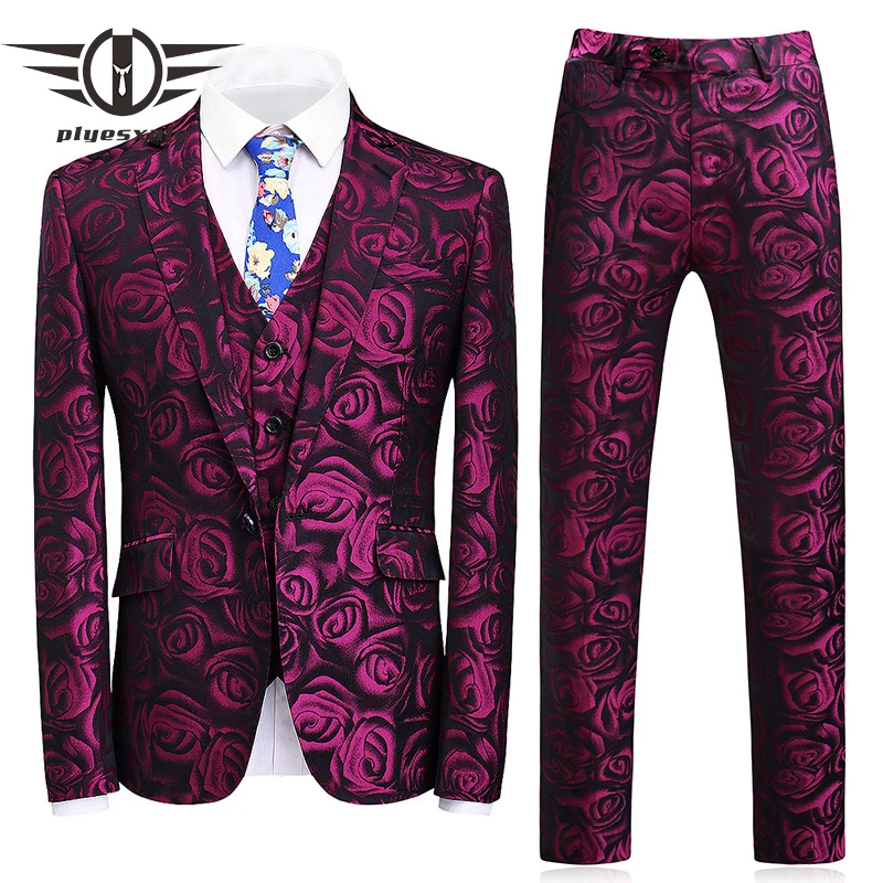 Plyesxale floral terno masculino 2022 roxo rosa flor padrão ternos de ...