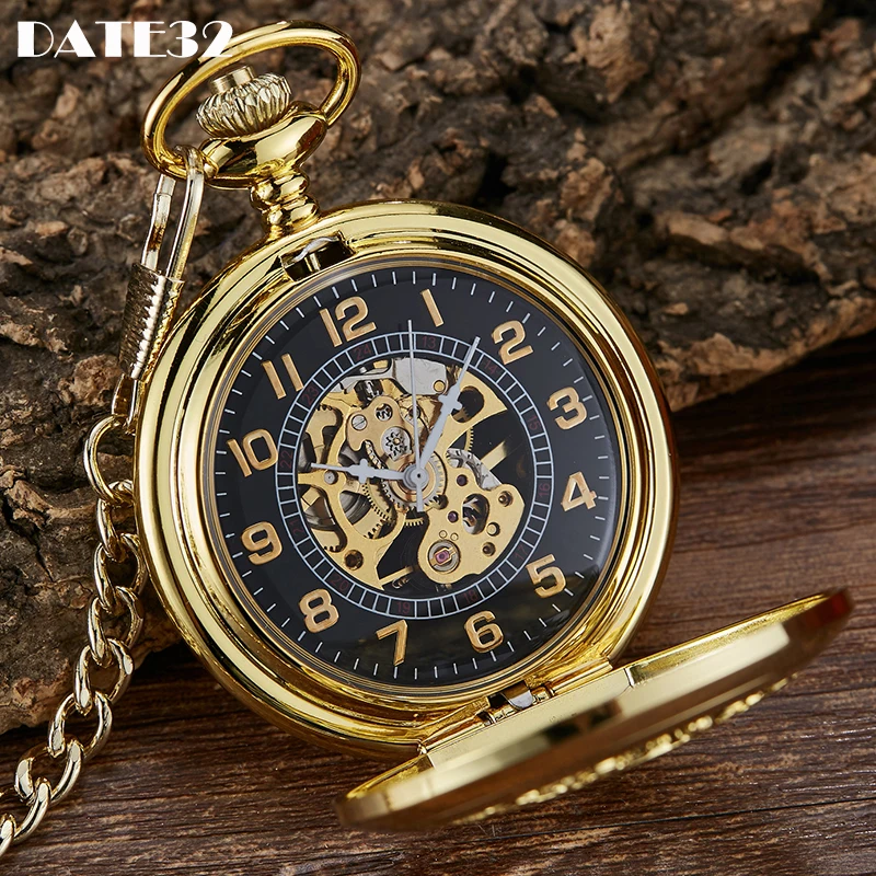 Big-Arabic-Number-Mechanical-Pocket-Watch-Skeleton-Luxury-Gold-Black ...