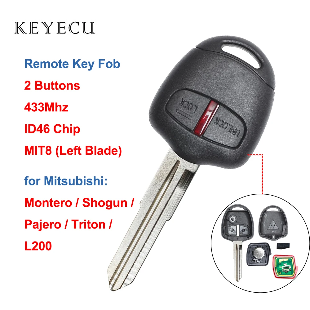 Keyecu Remote Key Fob 2 Button 433mhz Id46 Chip For Mitsubishi L200 ...