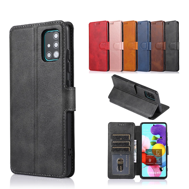 솔리드 컬러 레트로 가죽 전화 케이스 삼성 갤럭시 S21 S20 Fe 5g 울트라 S10 S10e S9 S8 노트 20 10 플러스 라이트 충격 방지 케이스플립 케이스