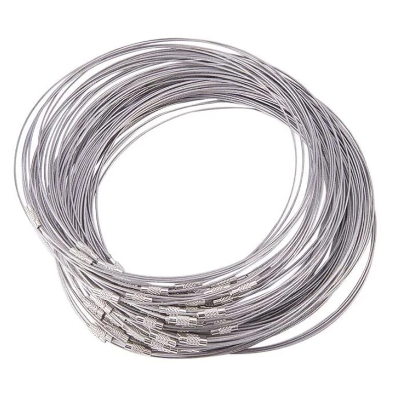 10pcs/lot 46cm 1mm Stainless Steel Wire Cable Cord Screw Clasp Rope ...