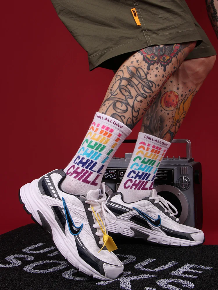 CHILL-Hiphop-Individuality-Street-Men-s-Socks-Rainbow-Orange-100-Cotton ...