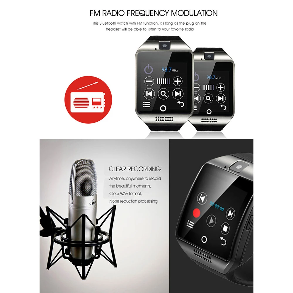 Ceas inteligent, Smart Wear, Q18, Camera foto, bluetooth, Negru - eMAG.ro