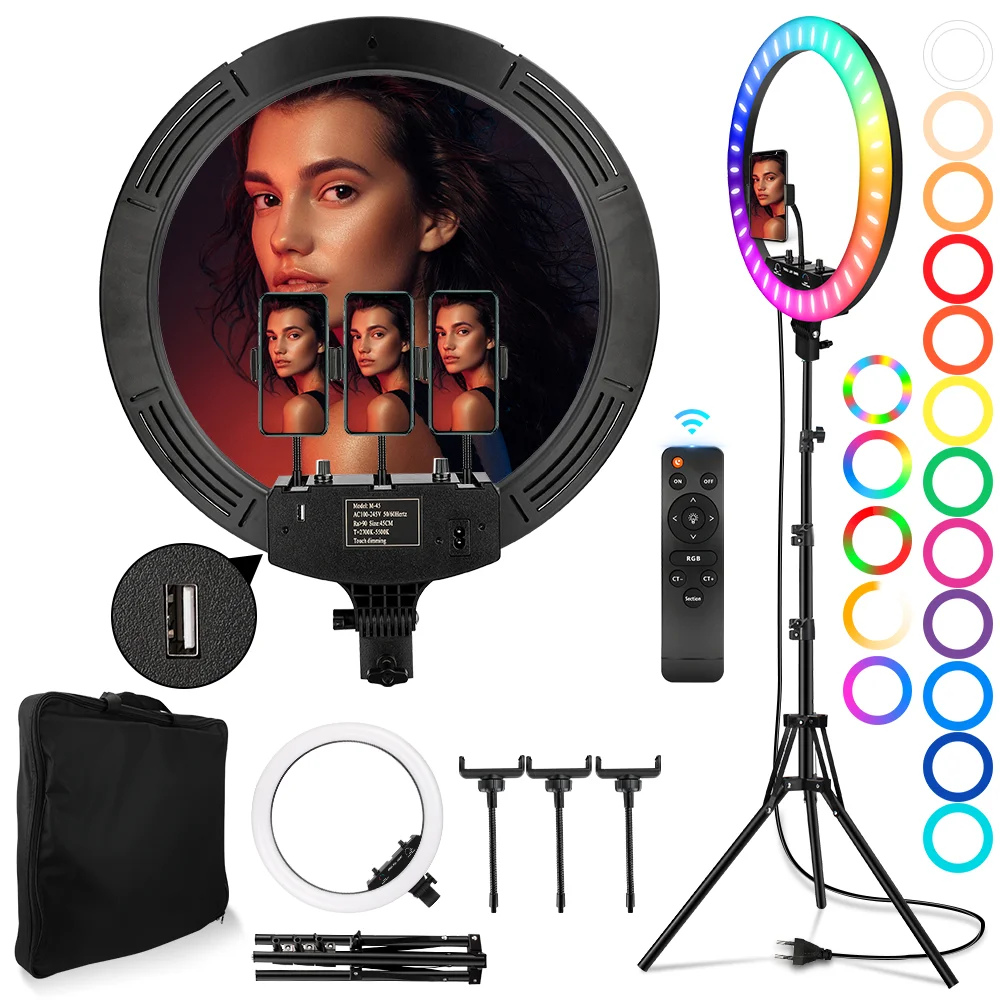 18 Inch RGB Ring Light 50W Photography Ring Lamp with Tripod Remote ...