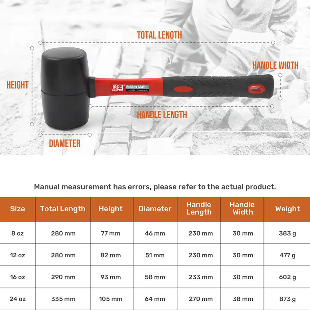Hi Spec Heavy Duty Mallet Rubber Hammer 8/12/16/24oz Professional Floor ...