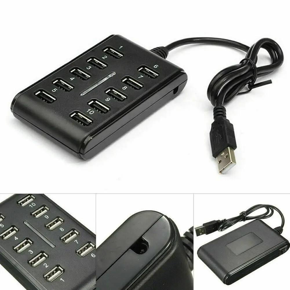 1Pcs High Speed 480 Mbps USB 2.0 Hub 10 Ports USB HUB Sale Hot Portable ...