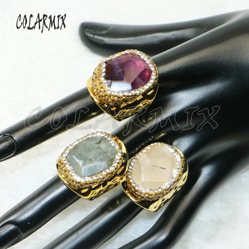 Anillos de piedra natural para mujer, anillos grandes de piedra de colores mezclados, joyería de ...