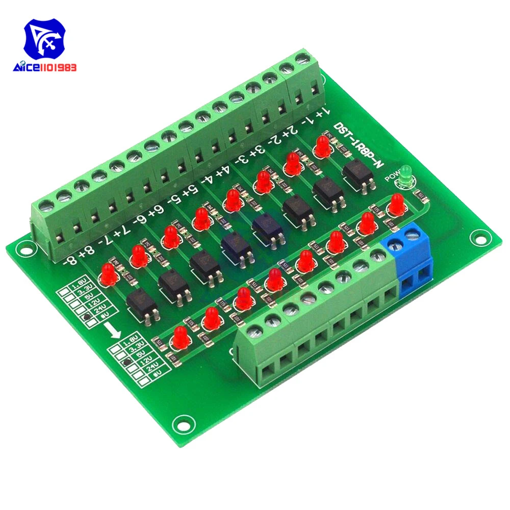 Diymore Dst-1r8p-n 8 Channel Optocoupler 24v To 5v Isolation Module Plc ...