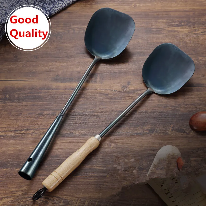 Handmade Forged Pot Shovel Wok Spatula Spoon Set Kitchen Cook Iron ...