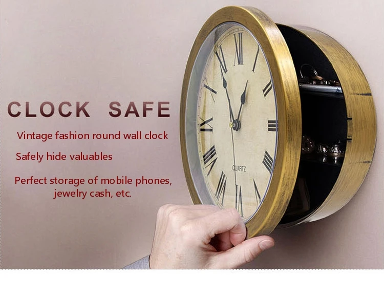 Vintage Wall Clock Safe Box Secret Storage Box Wall Clock Safe Money ...