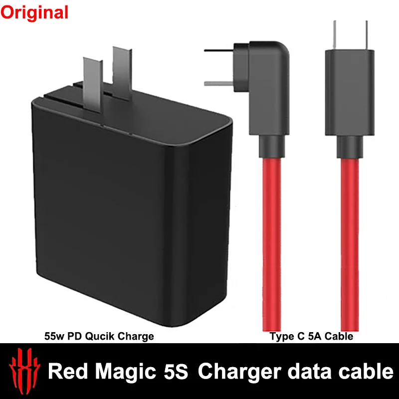 Cargador de carga rápida para Nubia Red Magic 5S, Cable USB C, USB Dual tipo C, 55w, PD, Qucik ...