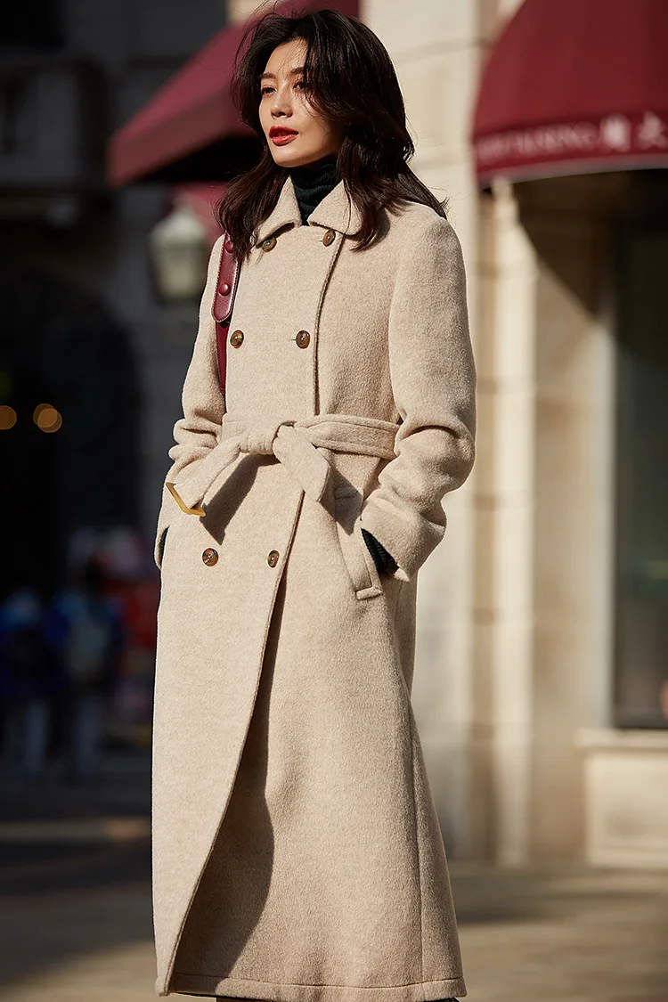 AIGYPTOS осеннее и зимнее Новое кашемировое пальто из ламы двубортное ...