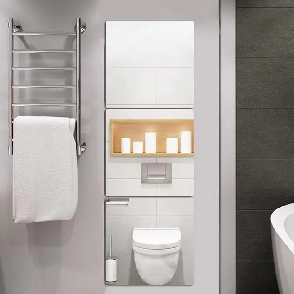 Acrylic Mirror Stickers 3 pcs Square Mirror Sticker Crystal Wall Paper ...