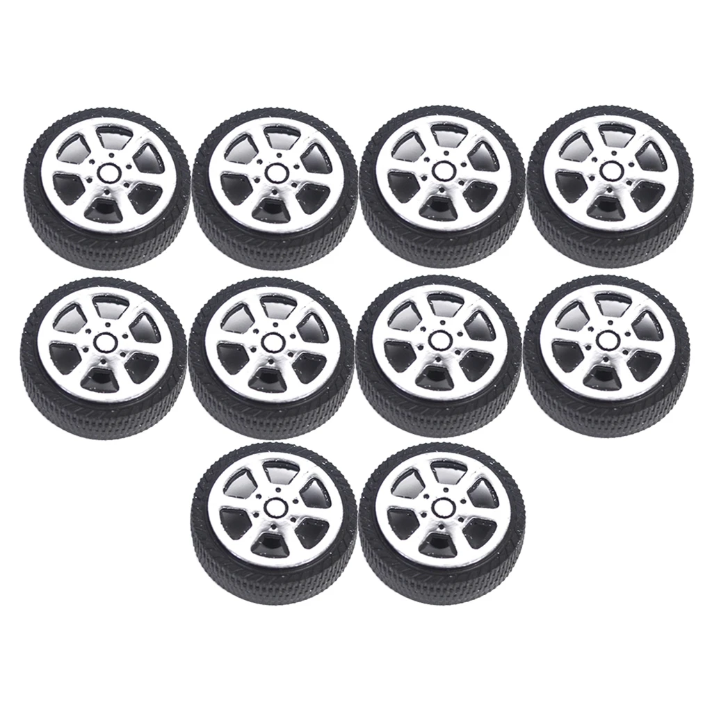 10pcs Plastic Wheel Rims & Rubber Tire Tyres, Build Parts For Model Car ...