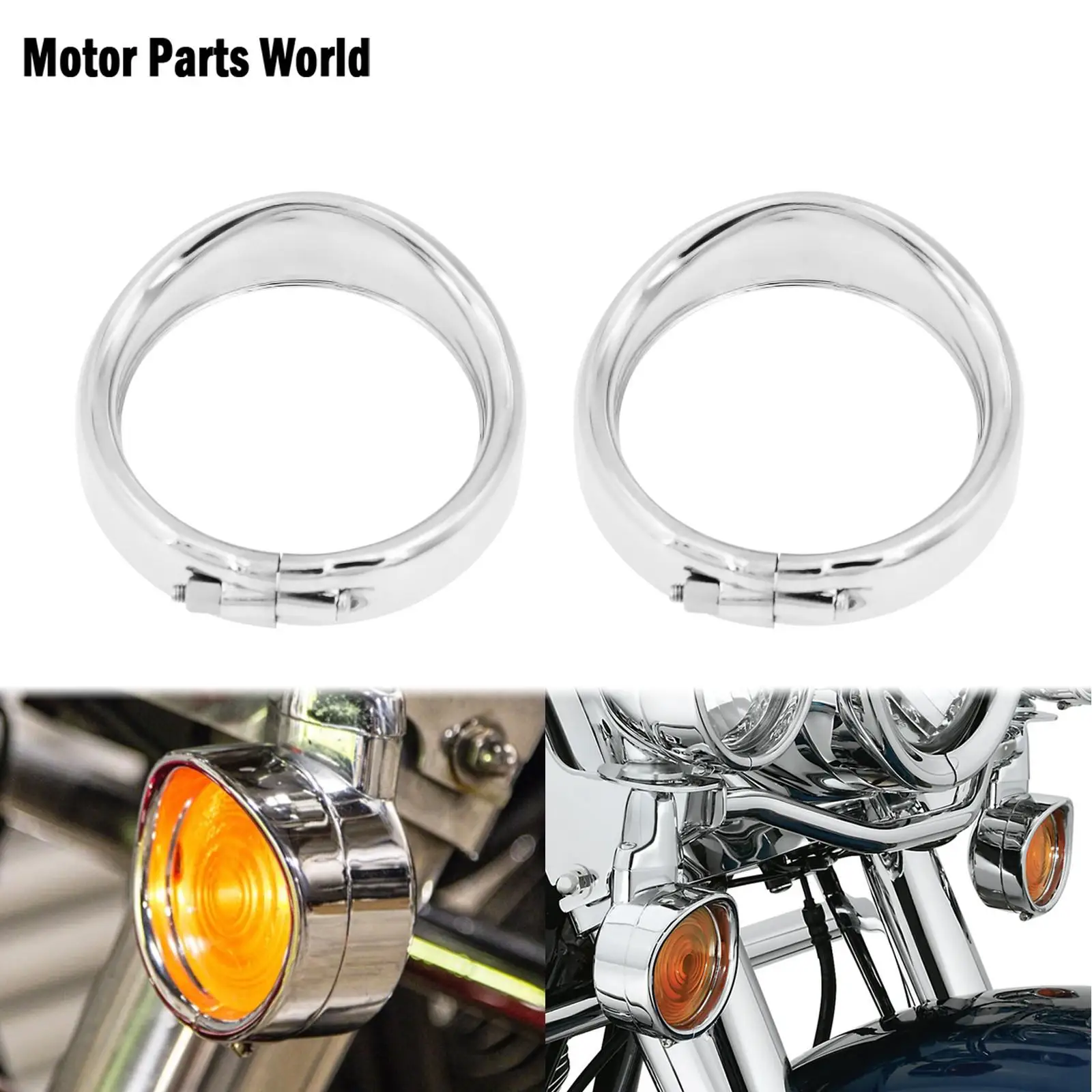 2PCS-Chrome-Motorcycle-Visor-Style-Turn-Signal-Trim-Ring-For-Harley ...