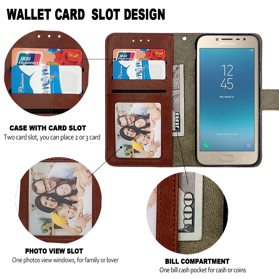 Роскошный кожаный флип чехол для samsung Galaxy J1 J2 J3 J4 J5 J6 J7 J8 Чехол-бумажник с ...