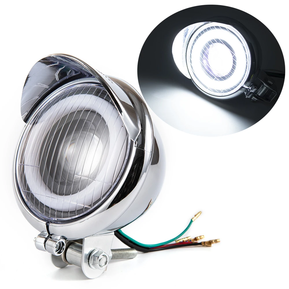 Motorcycle-Chrome-LED-Front-Headlight-Cafe-Racer-Spot-Fog-Light-Angel ...