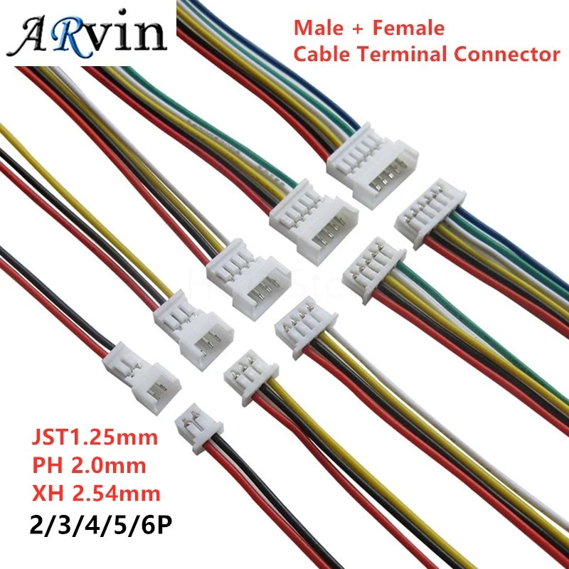 10pcs 15cm Jst1.25 Ph2.0 Xh2.54 2p 3p 4p 5p 6pin Male Female Plug Electronic Solder Crimp Wire ...