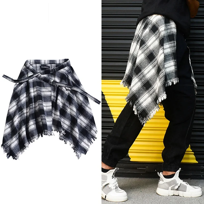 Hip Hop Irregular Men And Women Fake Shirt Hem Spring Autumn Plaid ...