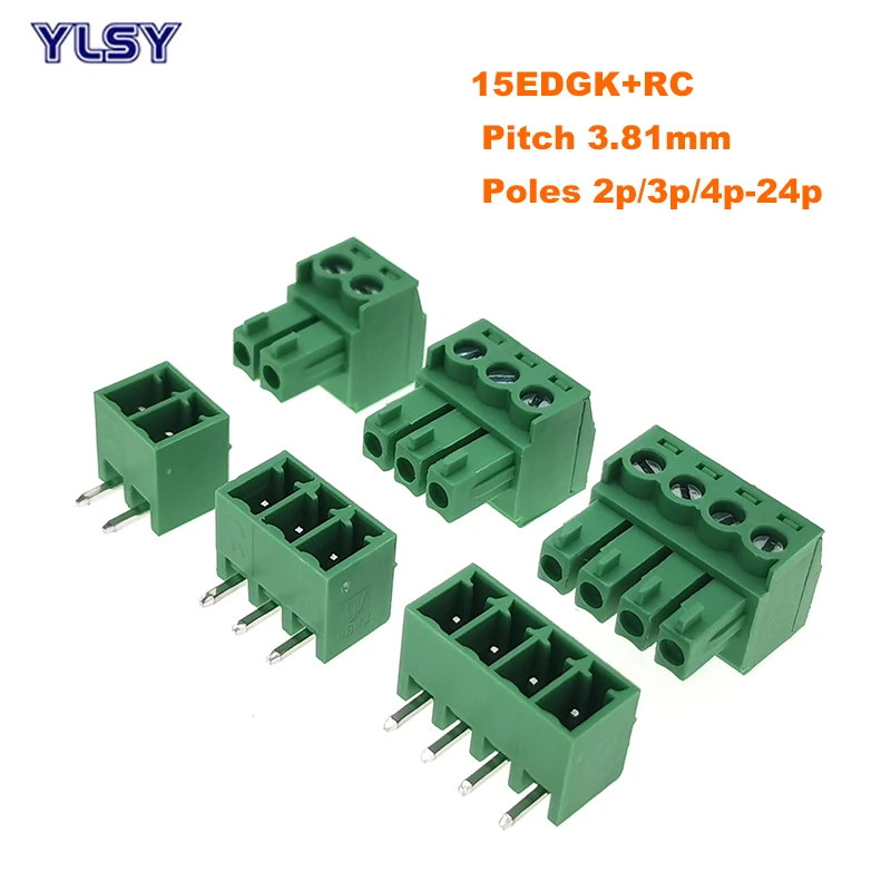 50pcs Pitch 3.81mm Screw Plug-in Pcb Terminal Block 15edgk Right Angle ...