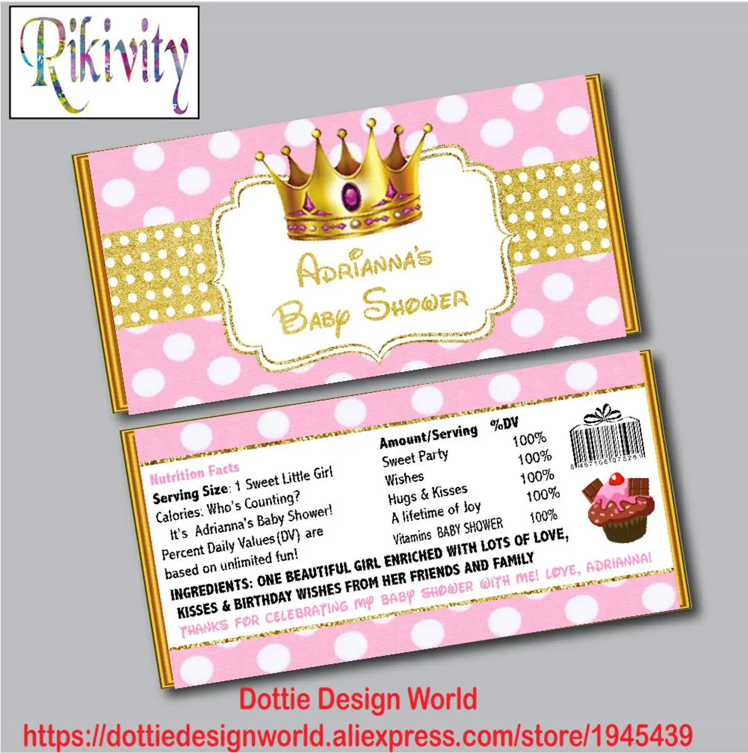 Custom-Gold-Glitter-Pink-Polka-Dots-Crown-Birthday-Candy-Bar-Hershey ...